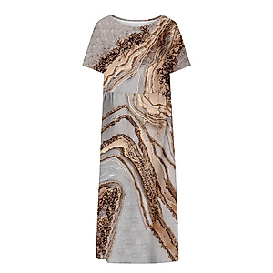 Sage Green Dress for Women, V Neck Dress Women Italian Linen Dress Tie Dye Dresss Casual Women's Summer Fashion Printed Short Sleeve Round Neck Pocket Dress Curvy Floral Maxi (XL, Khaki)