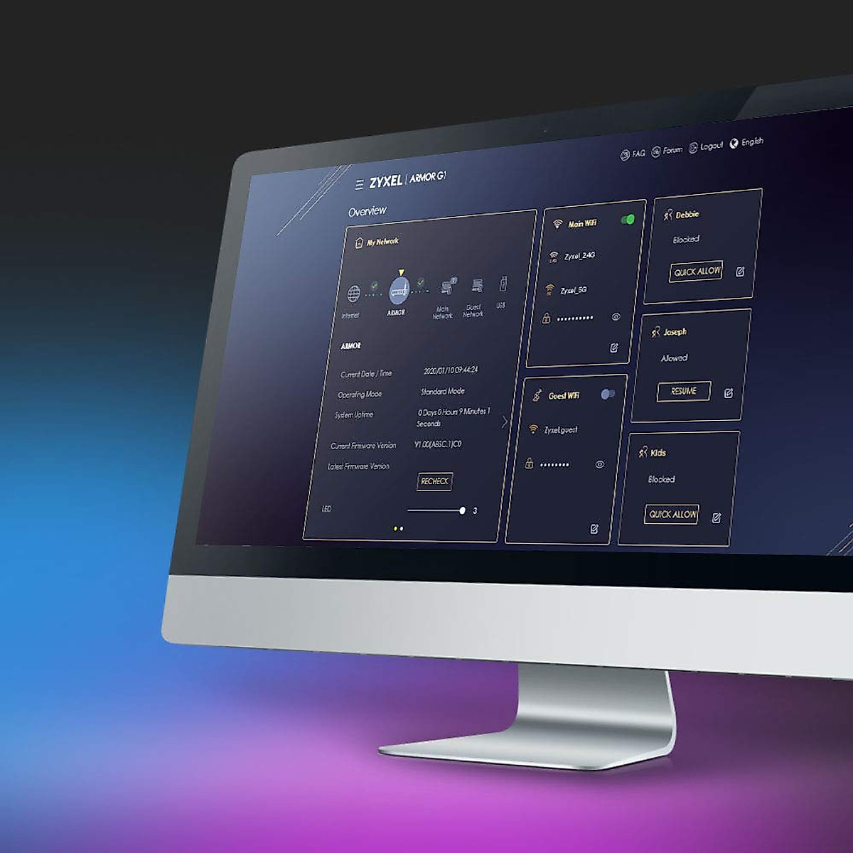 Zyxel Armor G1 Multi-Gigabit AC2600 WiFi Router - Large Home Coverage. 1 x 2.5Gbps WAN Port, 4 x