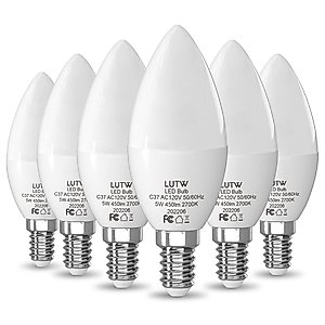 LUTW E12 Candelabra LED Light Bulbs 40 Watts Equivalent, 450 Lumen Type B LED Chandelier Light Bulbs, Warm White 2700K Non-Dimmable B11 Ceiling Fan Bulb, 6 Pack