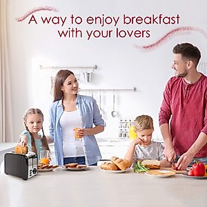 Moss & Stone 2 Slice Toaster, 1.5in Extra-Wide Slot Toaster For Bagel & Defrost with 5 Shade Settings, Bread Toaster 2 Slice With Removable Crumb Tray (black toaster)