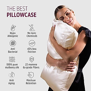 Complice Nation Premium Anti Acne Silk Pillowcase (W/Silver Tech) 100% Pure Mulberry Silk - 22Momme Highest Grade 6A Pillowcases for Hair and Skin, Breathable, Cooling, Anti-Aging, W/Pull Zipper.