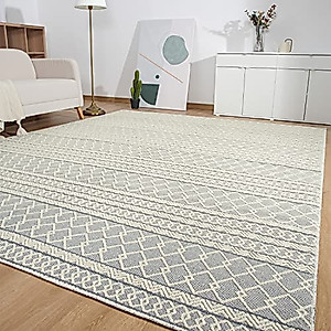 5x7 Area Rugs for Living Room Woven High-Low Textured Washable Rug Neutral Moroccan Boho Rug Indoor Carpet Ideal for Bedroom Dorm Playroom Dining Office