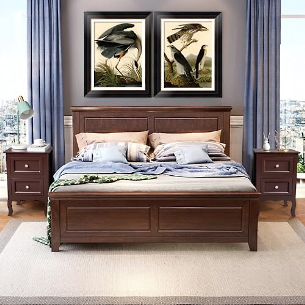 Royard Oaktree Upgraded Set of 2 Wooden Side Table with 2 Drawers Farmhouse Bedside Table with Storage for Bedroom Living Room,Brown