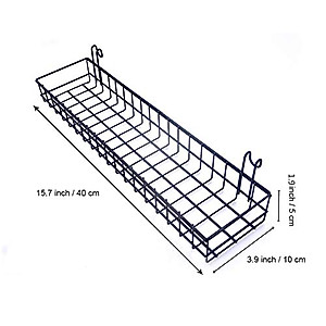 ANZOME Wire Wall Basket, Grid Basket with Hooks, Wall Mounted Organizer for Wall Grid, Kitchen Organizer, Wire Storage Shelf Rack for Home Supplies, Wall Decoration(Black)
