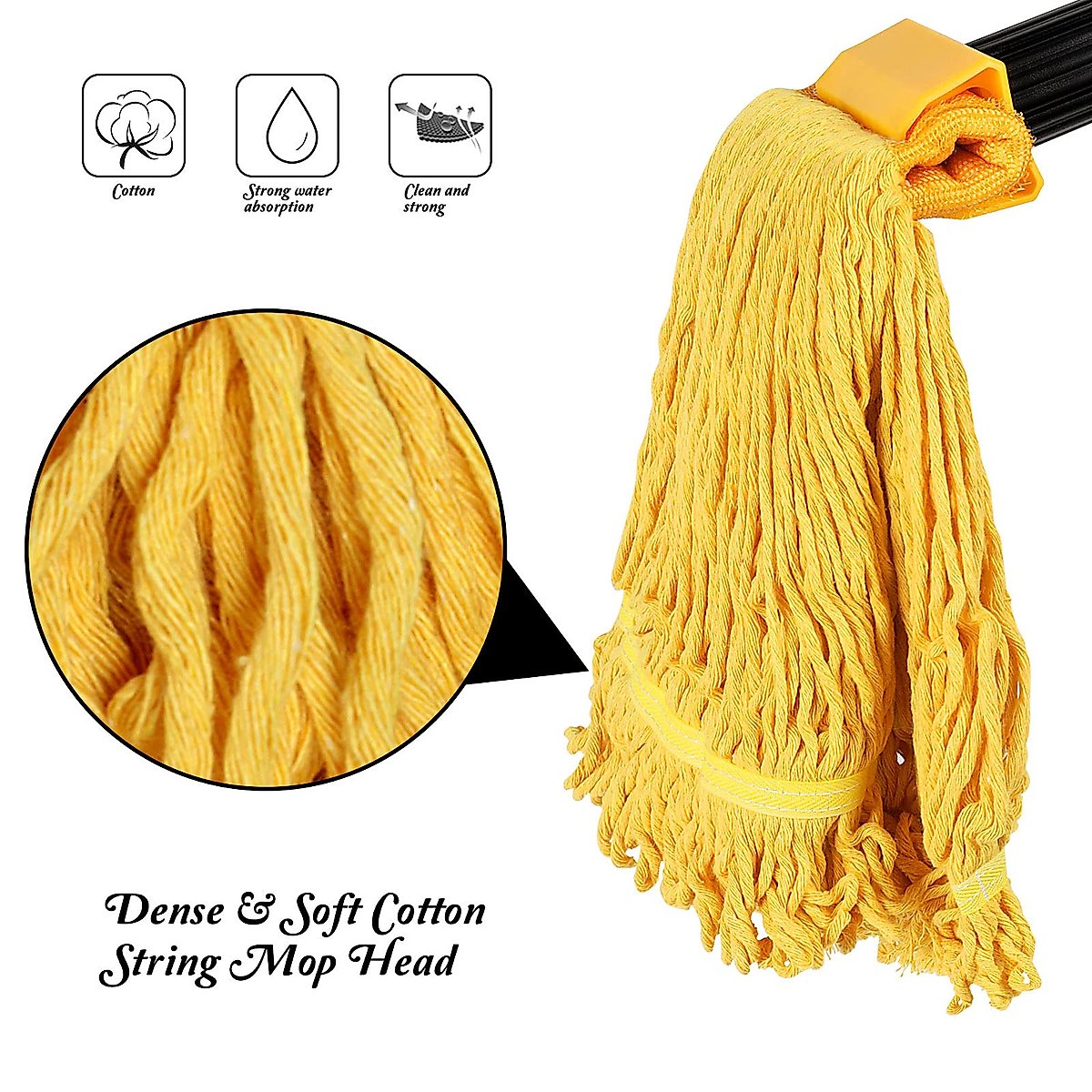 Masthome Spin Mop Bucket Floor Cleaning System with 5 Microfiber Mop Refills, 1 Extra Floor Brush Head & Commercial Loop-End String Wet Mop,for Floor Cleaning (Total 2 Pcs String Mop Heads)
