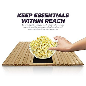 Etna Solid Wood Sofa Arm Table - Flexible Tray Tables with a Non-Slip Felt Surface and Slat Links - Perfect Recliner Table, Couch Arm Table for Holding Drinks, Snacks, or TV Remote - Natural Wood