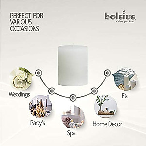 BOLSIUS Rustic White Unscented Pillar Candles - 2.75" X 3.25" Decoration Candles Set of 3 - Clean Burning Dripless Dinner Candles for Wedding & Home Decor Party Restaurant Spa- Aprox (80x68m)