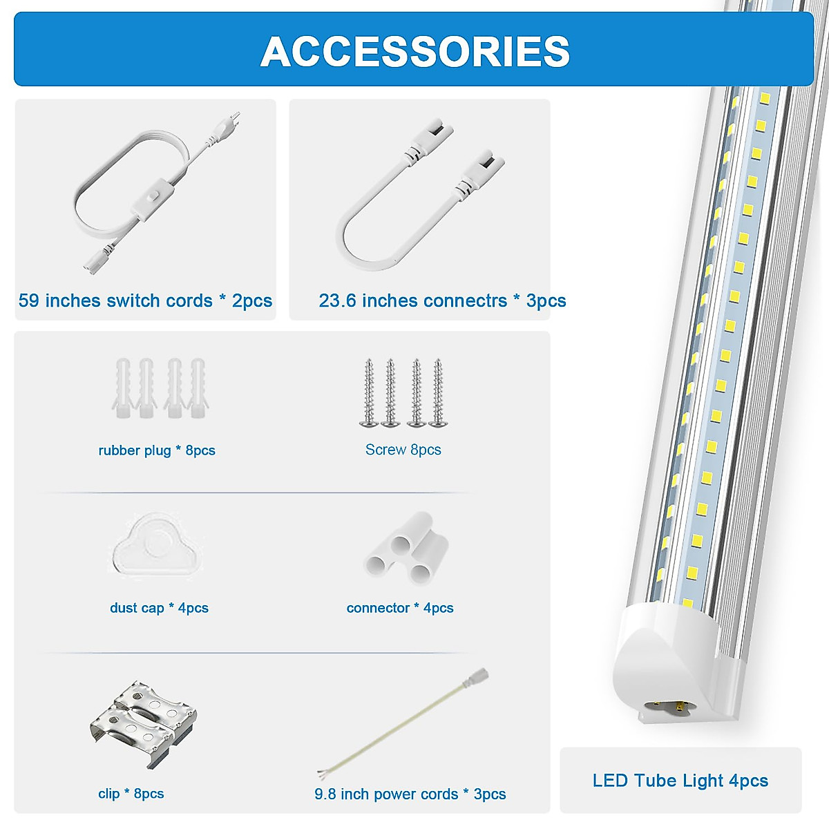SHOPLED 3FT LED Shop Light, 30W 4000LM 5000K Daylight White, V Shape, Linkable T8 Ceiling Light Fixtures, 3 Foot LED Tube Lights for Workshop, 4 Pack