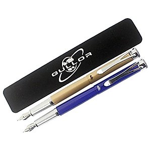 Gullor 2PCS Jinhao Fountain Pen Set Y1, Silver Trim, Medium Nib - Gold & Blue