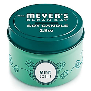 Mrs. Meyer's Scented Soy Tin Candle, 12 Hour Burn Time, Made with Soy Wax and Essential Oils, Mint, 2.9 oz
