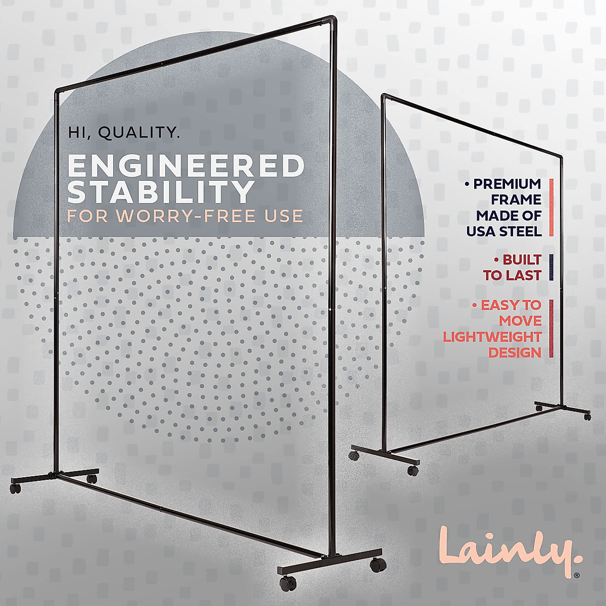 Lainly Rolling Room Divider Wall - Made in North America (6' L x 6' H, Black) Partition Room Dividers, Temporary Wall, Office Divider, Privacy Screen, Wall Divider & Room Divider Screen