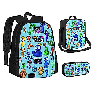 AENNA Cartoon Game Backpack Set Boys Girls Bookbag with Pencil Case Lunch Bag for Teens School Picnic Travel