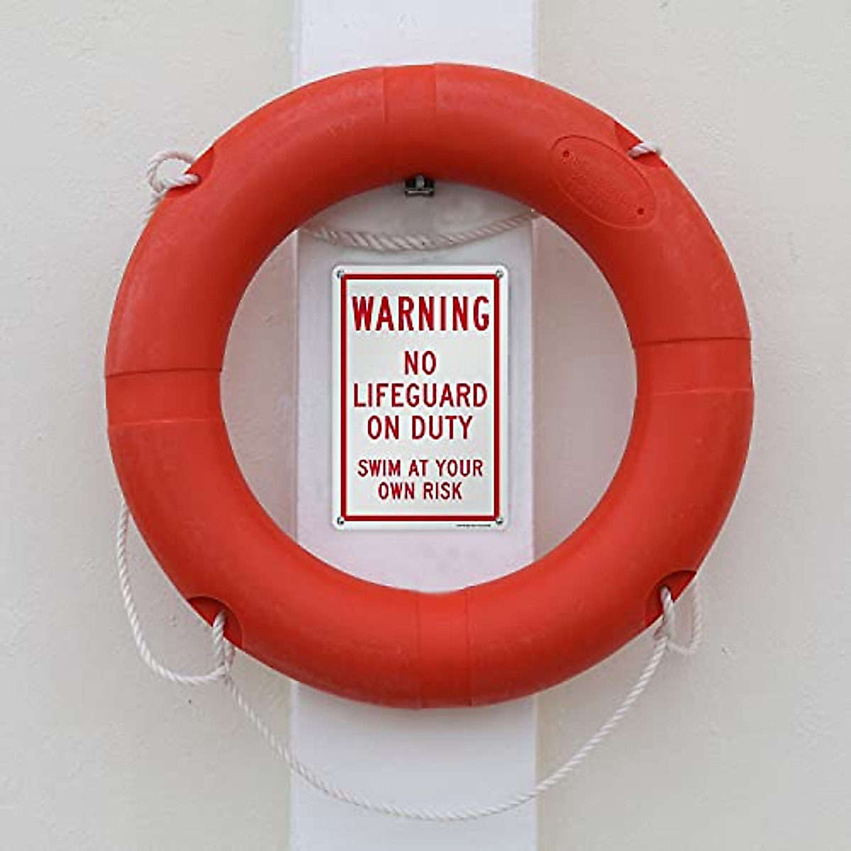 SmartSign-K-8181-PL "Warning - No Lifeguard On Duty, Swim At Your Own Risk" Sign | 10" x 15" Plastic , Red on White