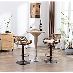 Kakotito Rattan Bar Stools, Adjustable Barstools with Linen Cushion, 360° Swivel Bar Stool with Low Back & Footrest, Classical Barstool Set of 2 for Kitchen and Bar (Brown)