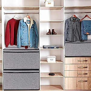 YheenLf Fabric Storage boxes,Storage Baskets for Shelves with Lids, Fabric Storage Bins with Handles, Decorative Linen Closet Organizers Boxes,Medium, Gray, 1-Pack