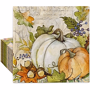 AnyDesign 80Pcs Fall Paper napkins Rustic Vintage Autumn Pumpkin Luncheon Napkins Farmhouse Dessert Dinner Hand Napkin for Thanksgiving Harvest Wedding Birthday Supplies, 6.5 x 6.5 Inch