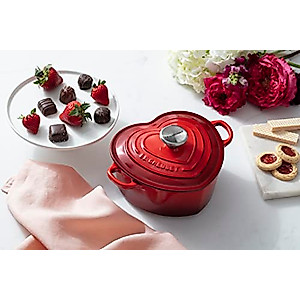 Le Creuset Signature Enameled Cast Iron Figural Heart Cocotte, 2 Quart, Cerise with Stainless Steel Knob
