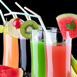 ALINK 500-Pack Striped Flexible Drinking Straws, Plastic Disposable Bendy Straws - 7.75" x 0.23"