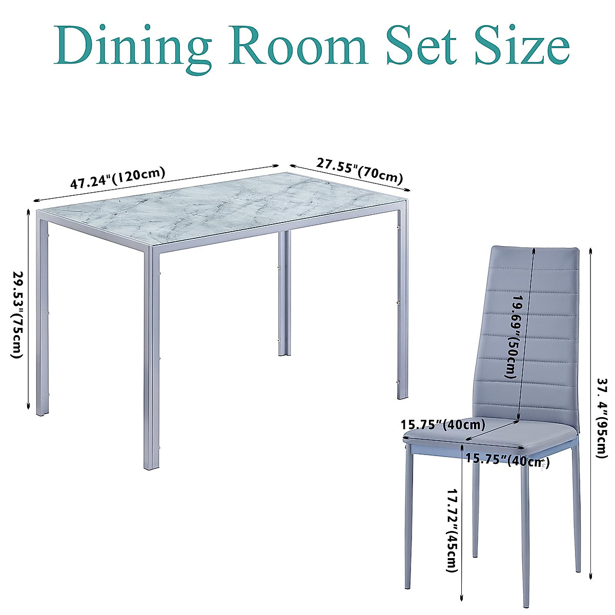 Paonne 5-Pieces Marble Effect Dining Room Set for 4, Contemporary Kitchen Table and Upholstered Chairs Set for Kitchen/Dinette/Restaurant/Apartment and Small Space