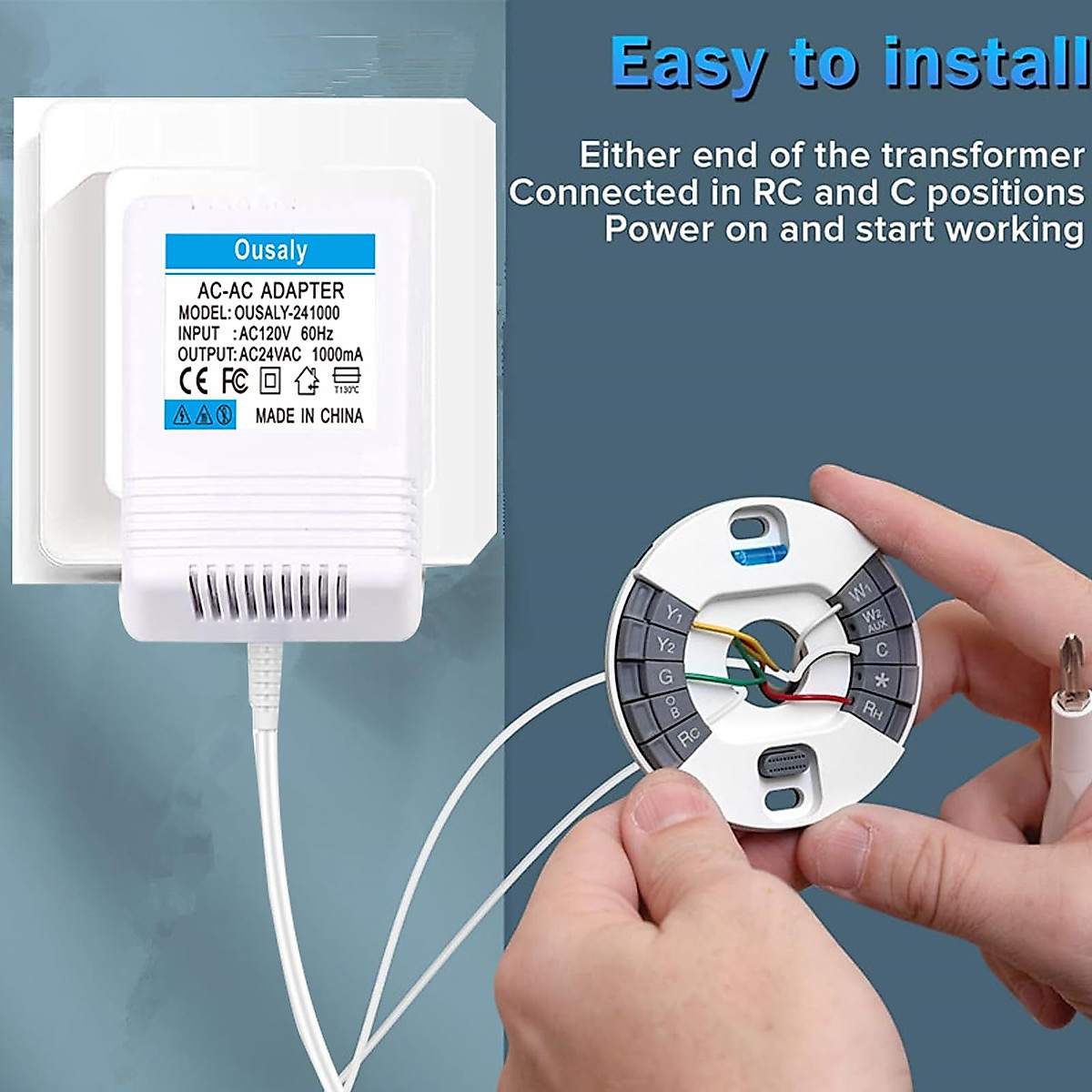 24VAC1A Video Doorbell Power Adapter - 26.5feet Extension Cable, AC110-120V to AC 24 for Eufy, Wyze, Ring, Nest, Ecobee, Sensi, Honeywell Thermostats, Arlo Wireless Video doorbell Transformer(White)