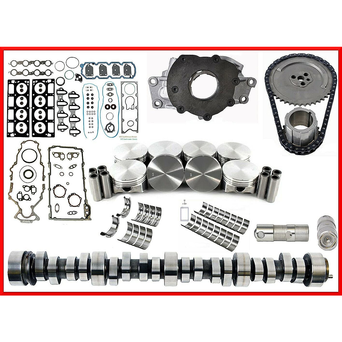 2010-2015 5.3L 4.8L High Performance Engine Rebuild Kit | E-1840-P Stage 2 Sloppy HP Camshaft | Flat Top Pistons | Compatible with Chevrolet LS 325 5.3L 5.3 4.8L | LS4 LH8 LH9 LMF LY5 LC9 LY2 L20