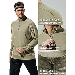 MIER Men's Quarter Zip Pullover UPF 50+ Long Sleeve Golf Hiking Running Athletic Shirts, Lightweight Brushed Back Fleece (Brown, Large)