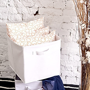 EZOWare Set of 10 Fabric Basket Bins, White Collapsible Organizer Storage Cube with Handles for Home, Bedroom, Baby Nursery, Kids Playroom - 13"x15"x13" + 10.5"x 10.5"x 11"