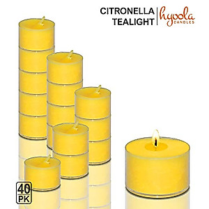 Tealight Citronella Candles Outdoor - 8 Hour Burn Time - Indoor and Outdoor Mosquito, Insect and Bug Repellent Citronella Candle - Natural Fresh Scent – Decorative in Clear Cup - 40 Pack
