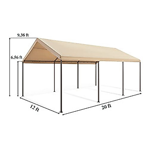 Gardesol Carport, 12’ X 20’ Heavy Duty Car Canopy with Powder-Coated Steel Frame, Easy to Assemble Portable Garage for Car, Boat, Party Tent with 180g PE Tarp for Wedding, Garden, 8 Legs, Beige