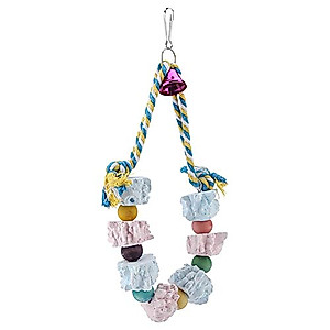 Bird Chew Toy, Colorful Mineral Stone Molar Toy with Bell Pet Birds Beak Grinding Swing for Macaw African Grey Amazon Cockatoo Budgie Parakeet Cockatiel Lovebird