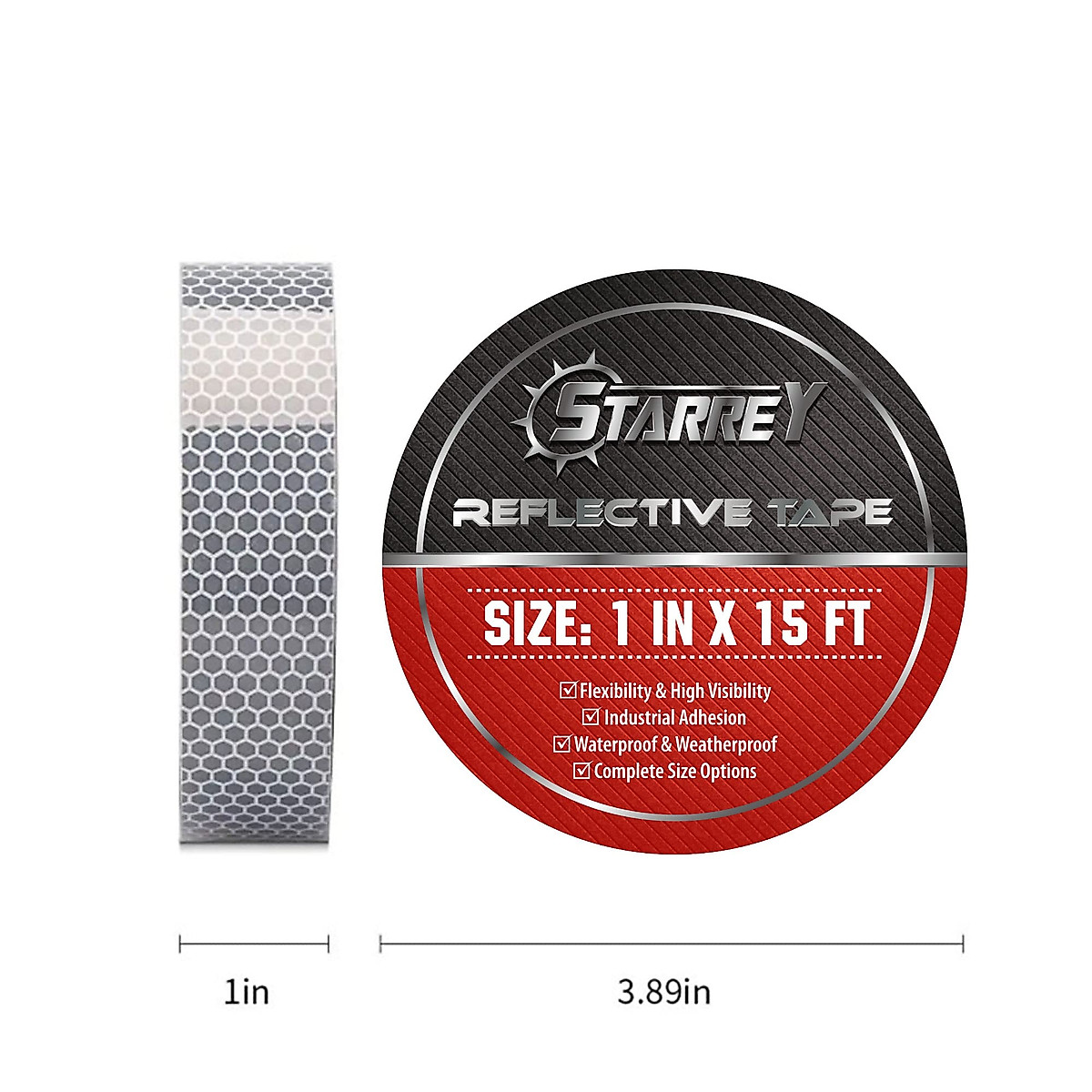 STARREY Flexible Reflective Tape White Silver 1 Inch X 15 Feet High Intensity Grade DOT-C2 Safety Tape Waterproof Conspicuity Trailer Reflector