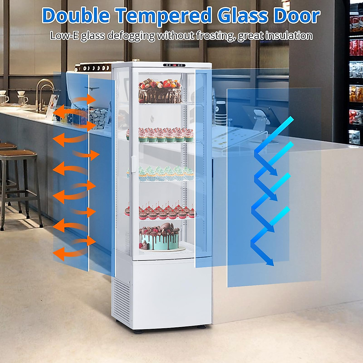 238L refrigerated display cabinet, floor-standing glass door refrigerator, with LED lighting and automatic defrost function, adjustable internal shelves, suitable for bars, restaurants, offices, homes