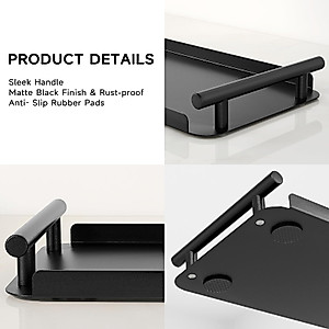 FEILERN Toilet Paper Basket, Stainless Steel Toilet Tank Tray with Handle for Organizing - Toilet Paper Basket Storage for Toilet Tank, Bathroom, Kitchen Counter (Black)