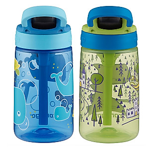 Contigo Aubrey Kids Water Bottle with Silicone Straw and Spill-Proof Lid, 14 oz, 2 Pack, Whales & Dragon