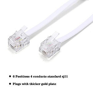 LanSenSu 15-Feet Telephone landline Extension Cord Cable Cord with Standard RJ-11 6P4C Plug (White 15-ft, 2Pack)