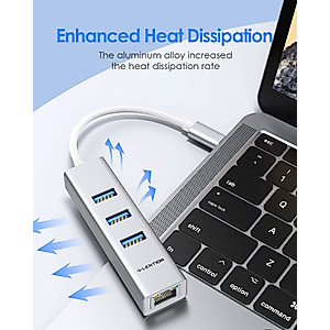 LENTION USB C Hub Ethernet Adapter, 3 USB 3.0 Ports, RJ45 Network Connector for 2023-2016 MacBook Pro, New Mac Air/iPad Pro, Chromebook, More, Stable Driver Certified (CB-C23s, Silver)