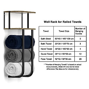 HomeDePal Towel Racks for Bathroom with 2-Tier Wood Shelf, Bathroom Shelves Wall Mounted with Bath Towel Storage, Towel Holder for Bathroom Wall, Floating Shelves Over Toilet, Bathroom Wall Organizer