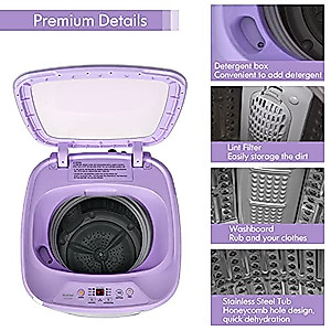 COSTWAY Portable Washing Machine, Built-in Drain Pump, 8Lbs Capacity, Full-Automatic washer with 6 Programs, 6 Water Levels, Child Lock, Compact Washer and spinner Combo for RV, Dorm, Apartment (Purple)