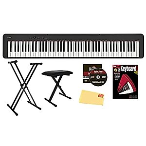 Casio CDP-S160 88-Key Compact Digital Piano - Black Bundle with Adjustable Stand, Bench, Instructional Book, Austin Bazaar Instructional DVD, Online Piano Lessons, and Polishing Cloth
