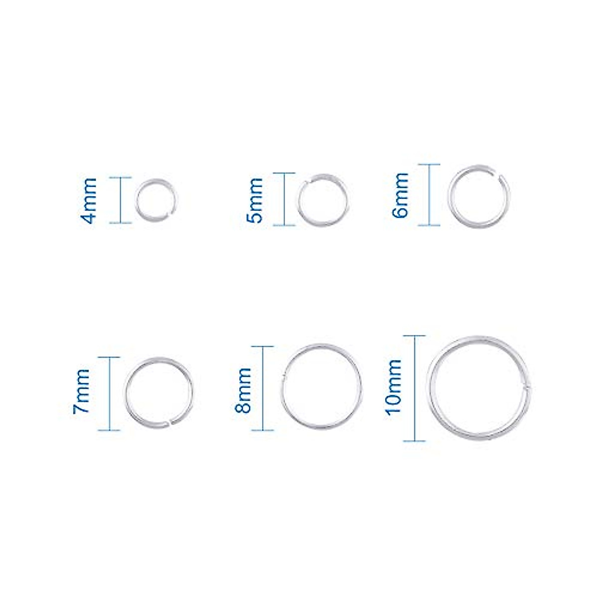 Pandahall 4-10mm Brass Open Jump Rings Connectors Silver Plated Unsoldered Nickel Free for Craft Earring Necklace Bracelet Jewelry Making (50g/Box)