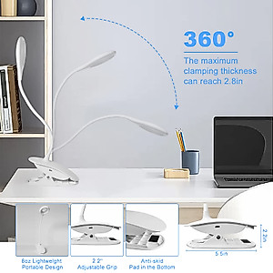 AVEVA Clip on Reading Lights, LED Desk Lamp with Flexible Gooseneck, 3 Color Temperatures, Clamp Light with Touch Control for Dorm Study Office Bedroom, USB Rechargeable, Eye-Caring, and Energy Saving