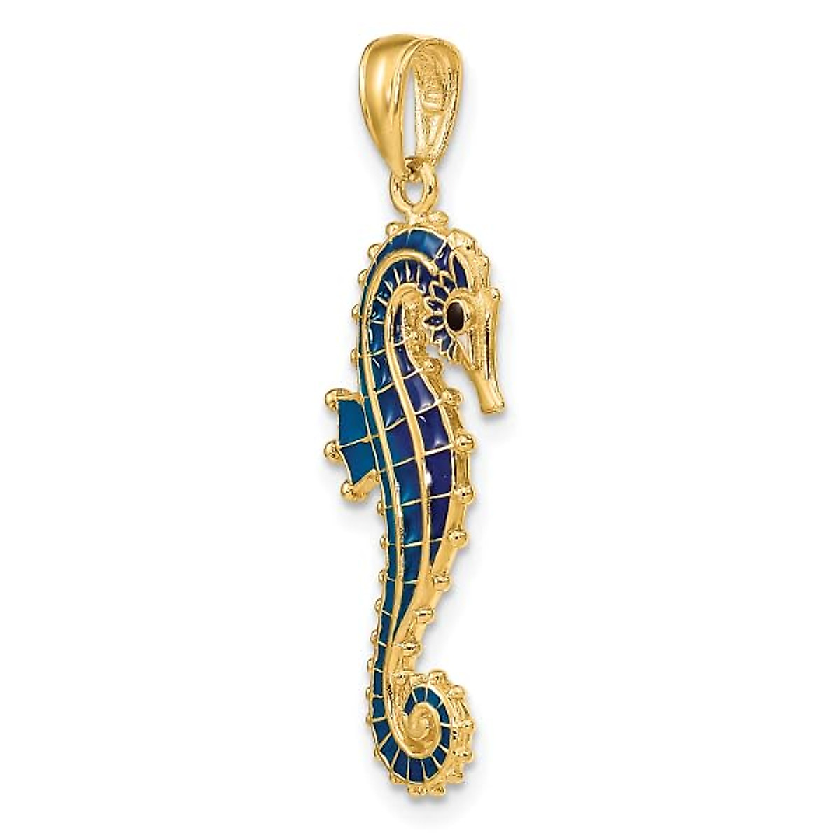 IceCarats 14K Yellow Gold Blue Seahorse Necklace Charm Pendant 36mm x 12mm Only