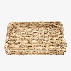 YRMT Natural Woven Tray Rectangular Hyacinth Serving Tray with Handles for Breakfast Dinner Bread Fruit Coffee Table Tea Party,Home Decorative (Small)