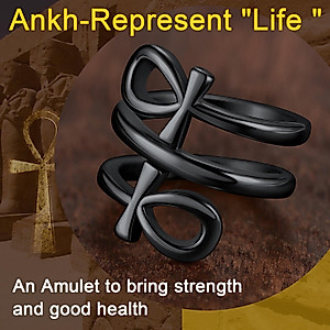 Signet Ring Size 7 Egyptian Jewelry Ankh Cross Ring Black Rings for Women