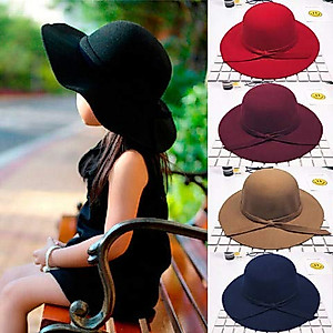LXXIASHI Toddler Baby Girls Bow Wide Brim Felt Bowler Hat Photography Prop Bucket Hat Beach Sun Protect Caps 2-8T (Bowknot - Black (New), 2-8 Years)