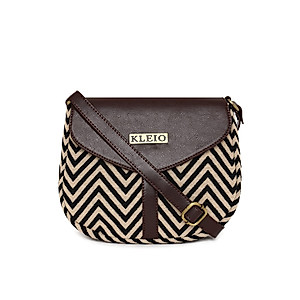 KLEIO Women's Pu Leather Jacquard Crossbody Side Sling Handbag Black