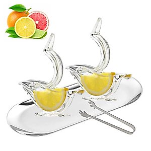 Manual Lemon Juicer Set with Plate and Clip,Acrylic Lemon Squeezer Portable Bird Shape Orange Citrus Slice Squeezer Portable Clear Fruit Press Tool for Pomegranate, Lemons & Limes