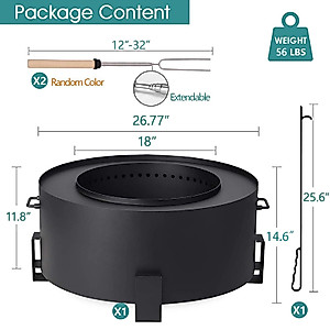 TITIMO Smokeless Fire Pit Outdoor 27 Inch Metal Steel Stove Bonfire Large Wood Burning Firepit Smokeless with Waterproof Cover, Poker, Roasting Sticks for Outside Backyard Patio Deck Camp