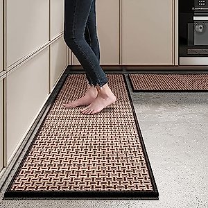 eqivei Kitchen Rugs and Mats Non Skid Washable Set of 2 PCS, Absorbent Runner Rugs for Kitchen, Farmhouse Weave Floor Mats in Front of Sink, 17.3"x 47"+17.3"x 29" (Black)