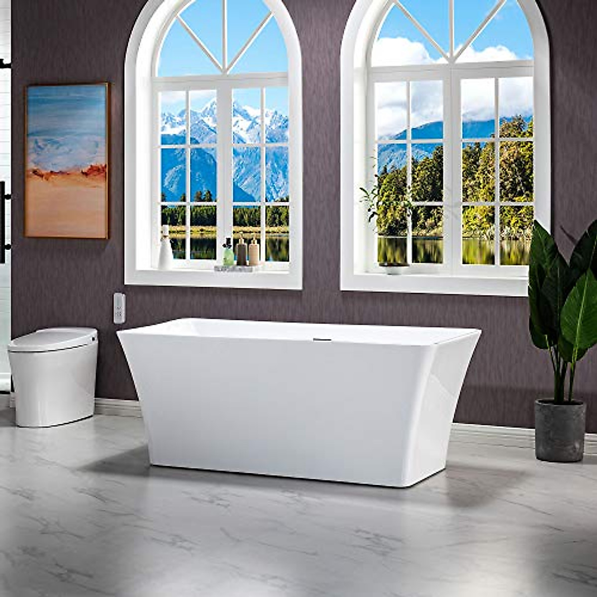 WOODBRIDGE 59" Freestanding White Acylic Soaking Bathtub with Matte Black Drain and Overflow,BTS1509-MB-Drain&O